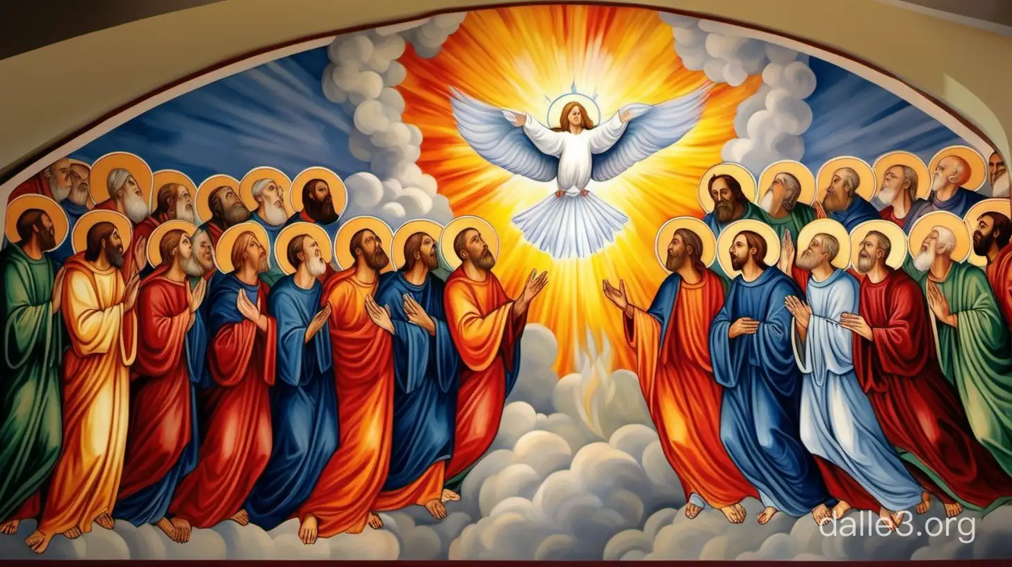 Pentecost Mural Apostles Receiving The Holy Spirit In A Picturesque pentecost-mural-apostles-receiving-the-holy-spirit-in-a-picturesque