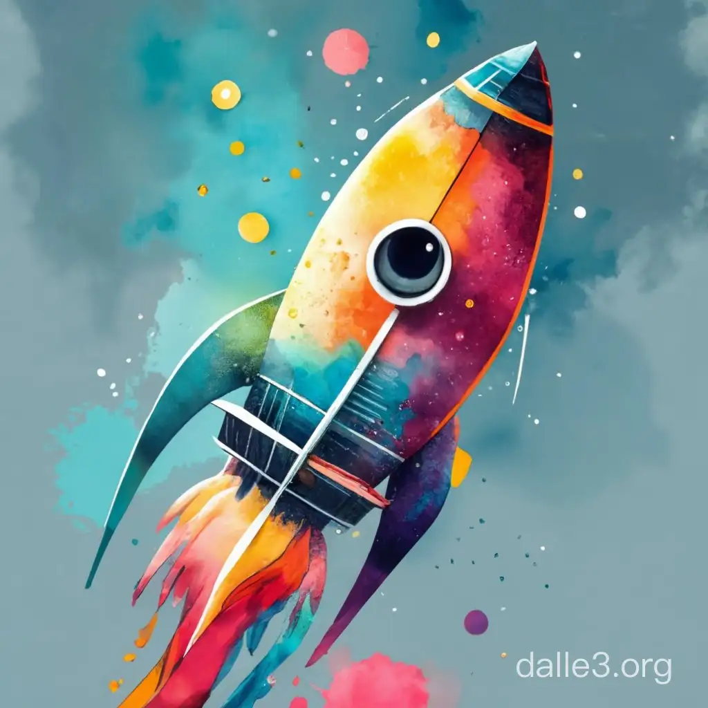Colorful Watercolor Rocket Flying High in the Sky | Dalle3 AI