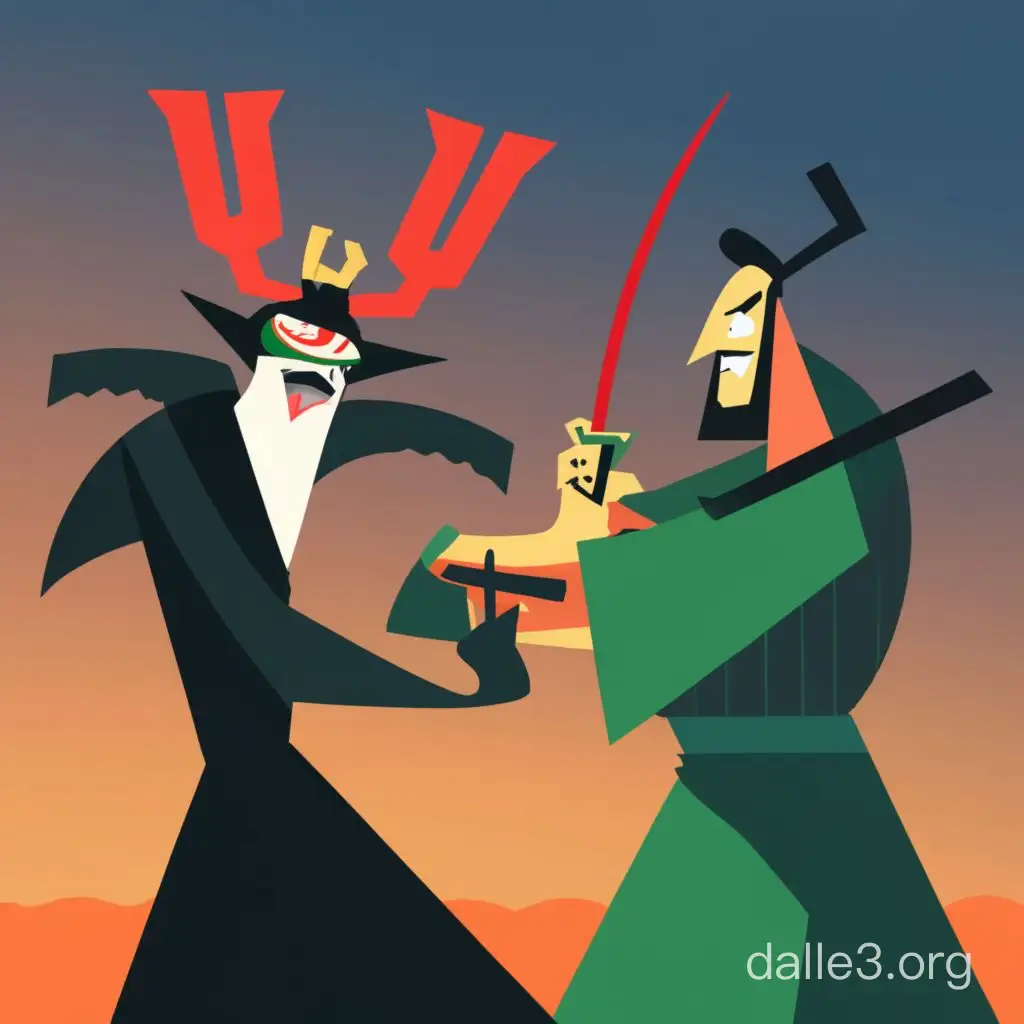Epic Showdown Samurai Jack Battles Aku | Dalle3 AI
