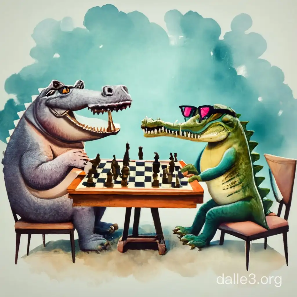 Savannah Showdown Crocodile and Hippo Chess Match in Stylish Shades ...