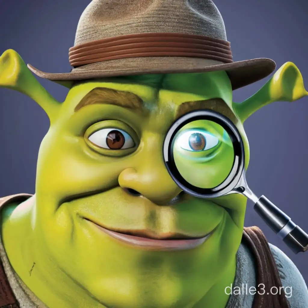 Shrek Detective with Magnifying Glass Cartoon Investigation Fun | Dalle3 AI