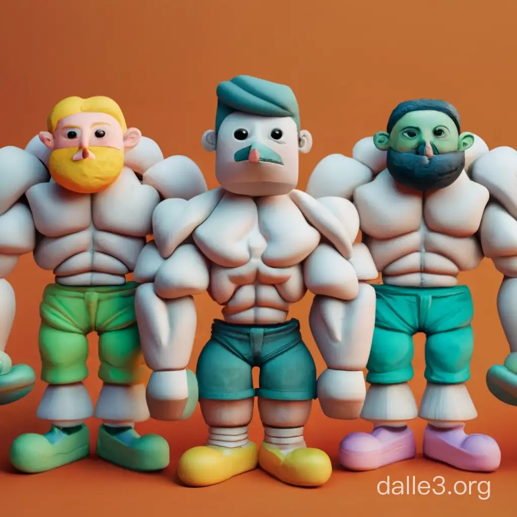 Vibrant Clay Animation Trio of Muscular Characters | Dalle3 AI