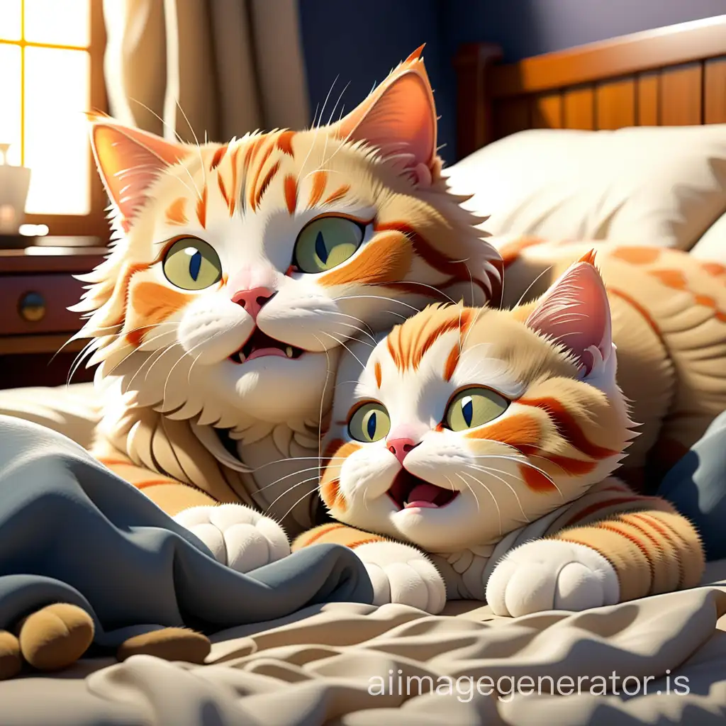 Adorable Cat Awakening with Father | AI Image Generator