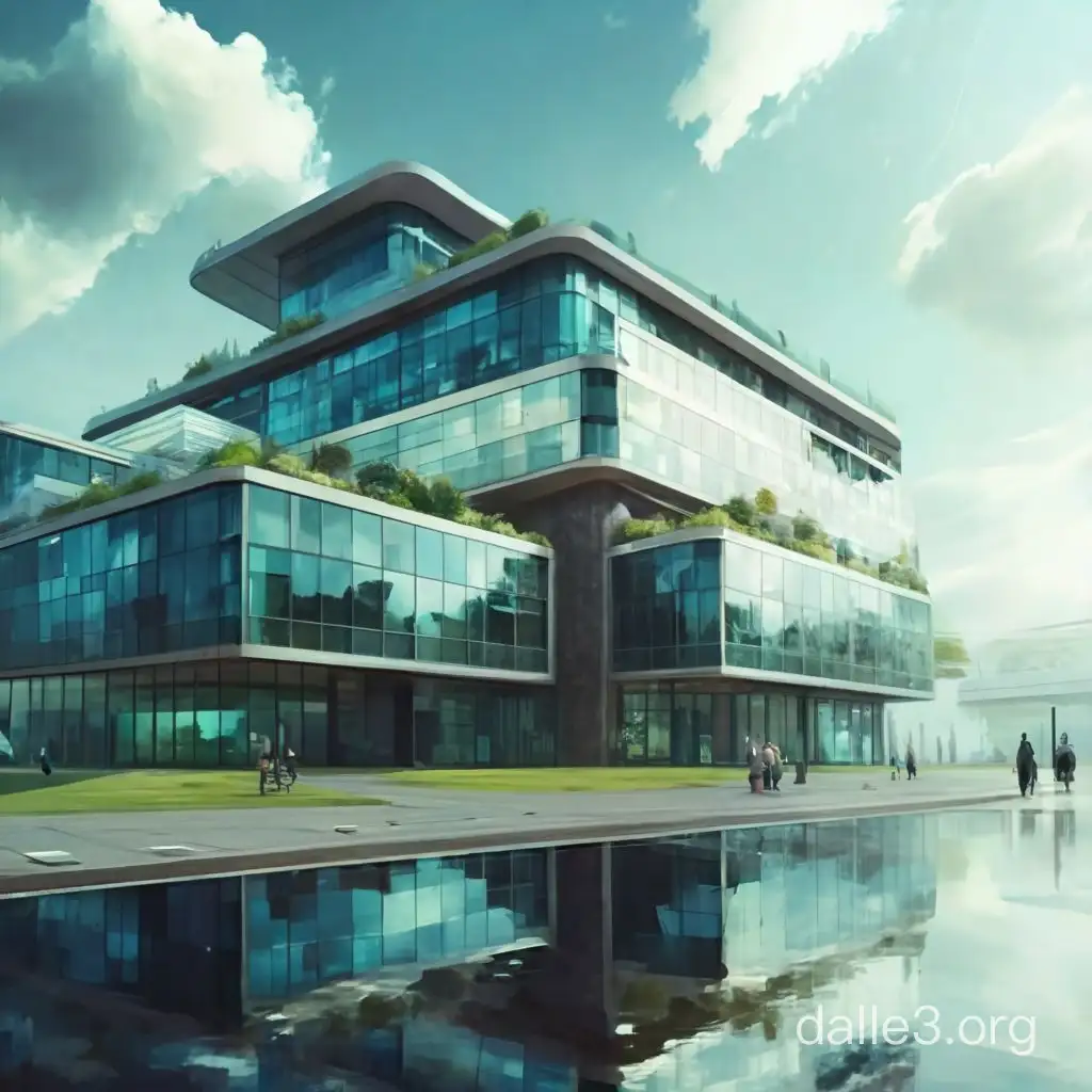 Futuristic University Campus with Glass Architecture in Realistic ...
