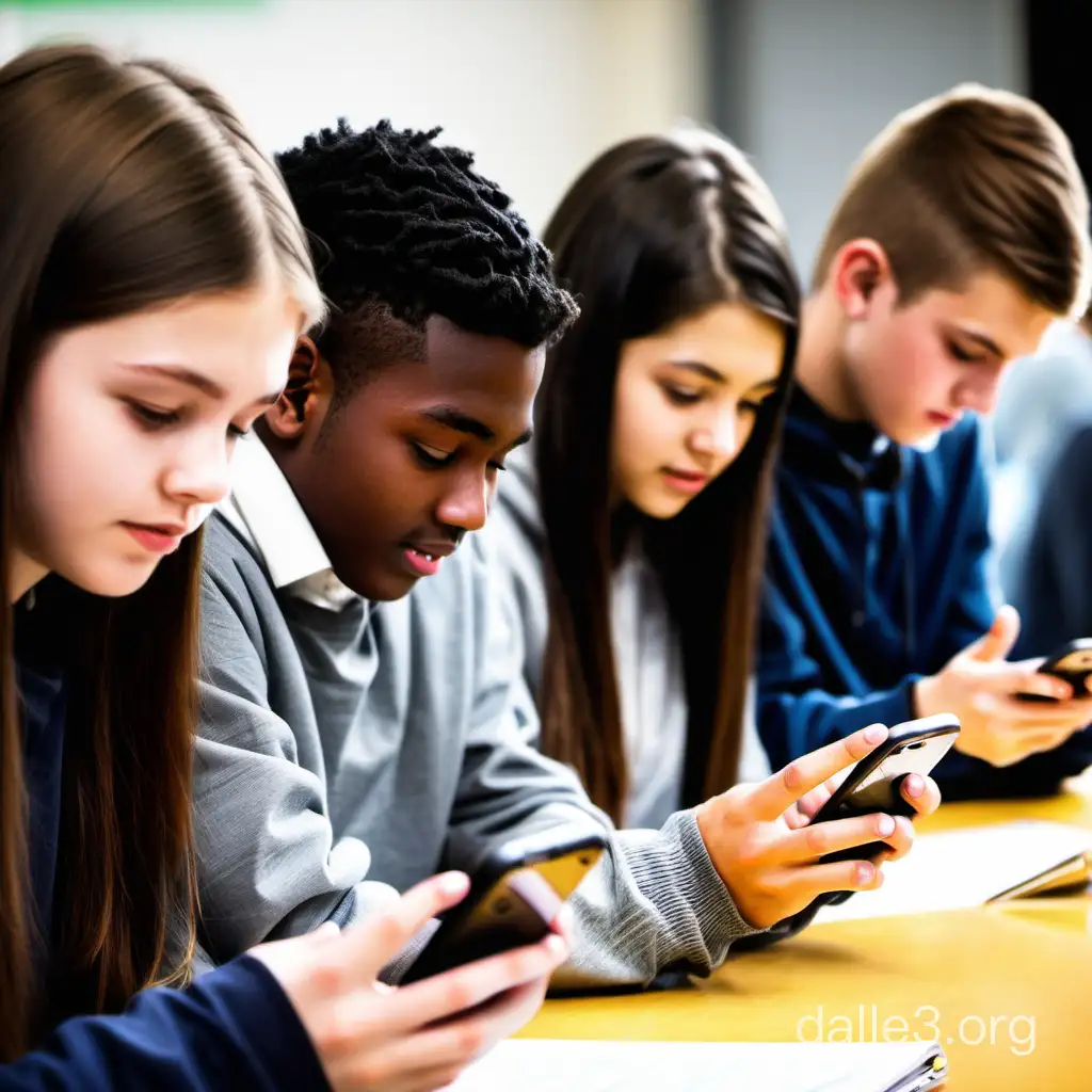 Engaged Students Using Mobile Phones in Classroom Learning | Dalle3 AI