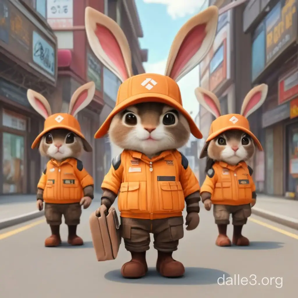 Adorable Bunny Couriers in OrangeBrown Uniforms Delivering Packages ...