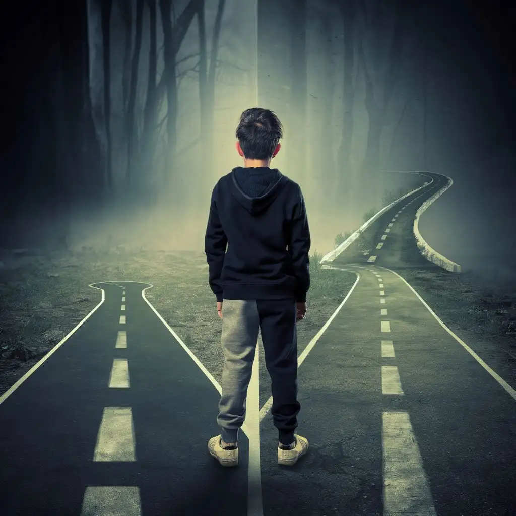 Teen Boy at Crossroads Choices and Paths | MUSE AI