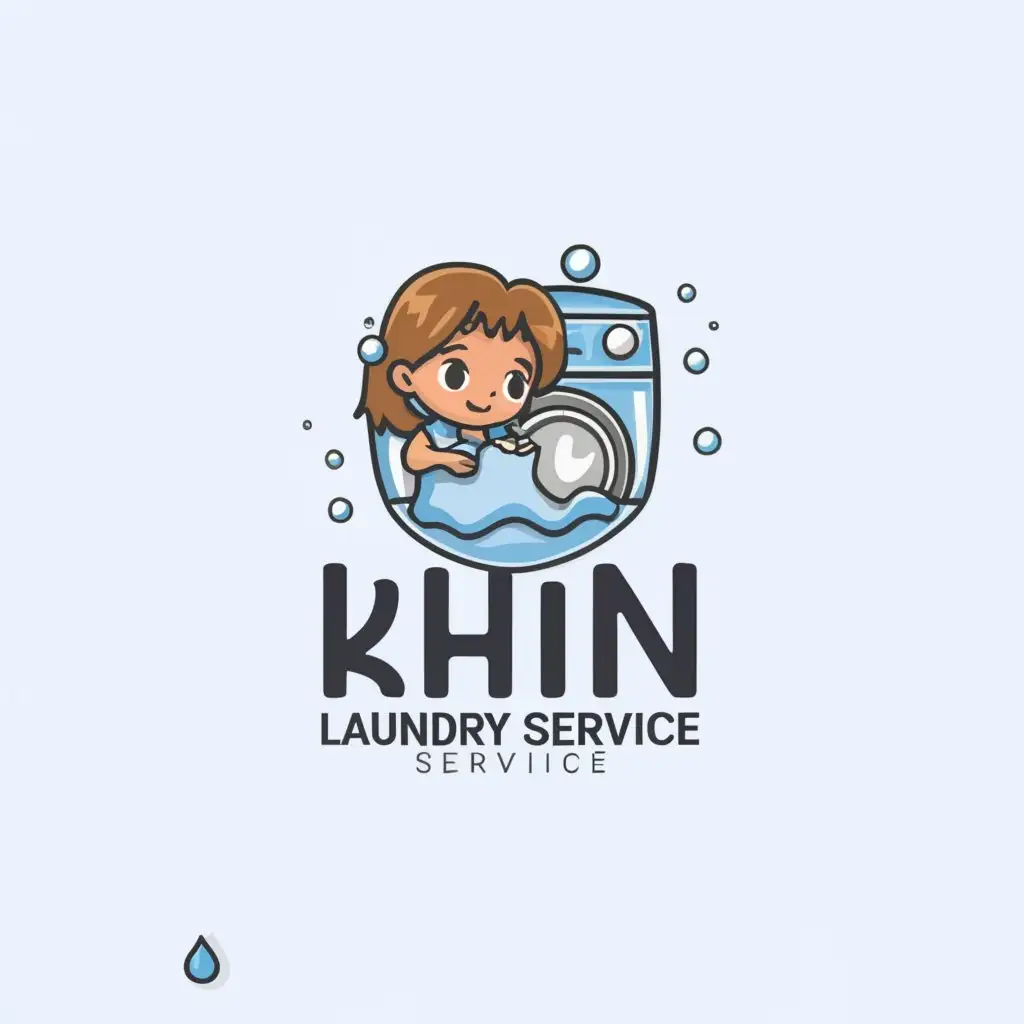 LOGO Design For Khin Laundry Service Refreshingly Cute Blue White Water ...