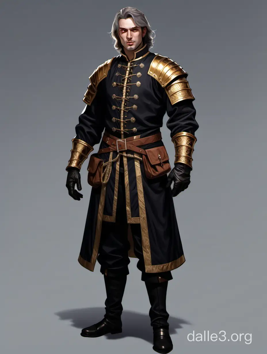 Aristocratic Human DnD Character in Elegant Black and Gold Attire with ...