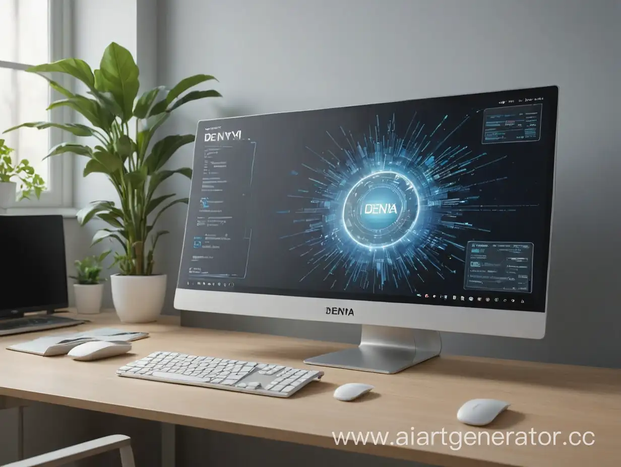 Futuristic DENYA OS Desktop with Transparent Monitor | AI Art Generator