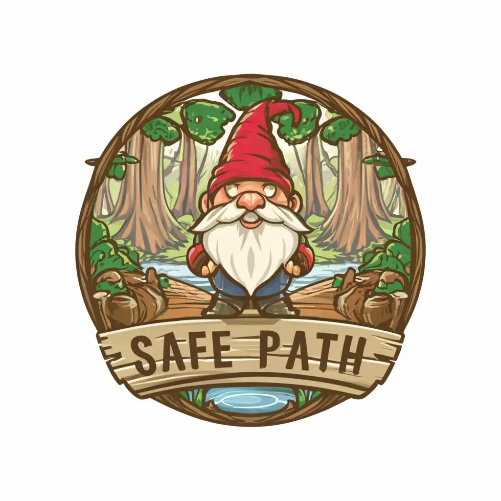 LOGO Design for Safe Path Enigmatic BlueEyed Gnome Amid Serene Forest ...