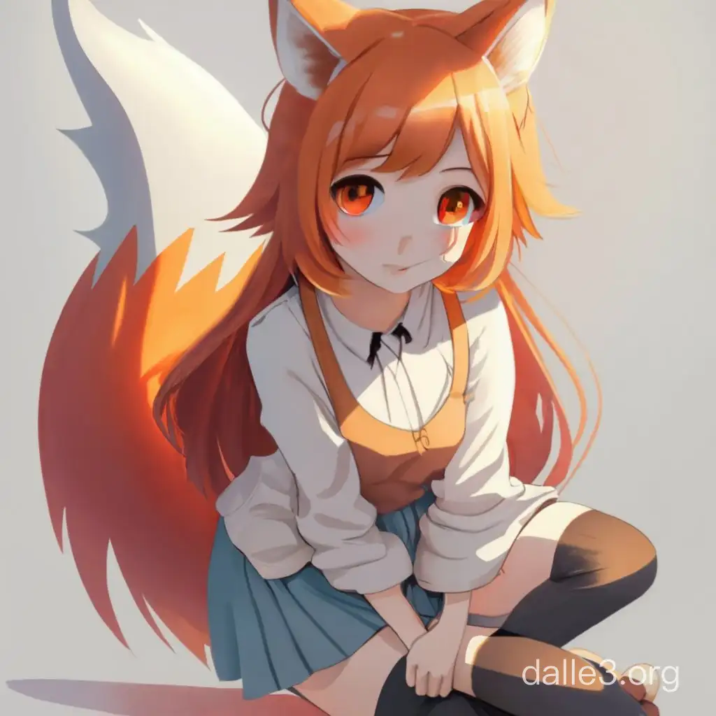 Adorable Anime Fox Girl with Fiery Red Hair on a Clean White Background ...