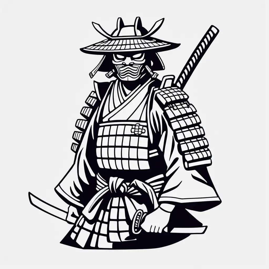 Embroidered Samurai Mask and Katana TShirt Design | MUSE AI