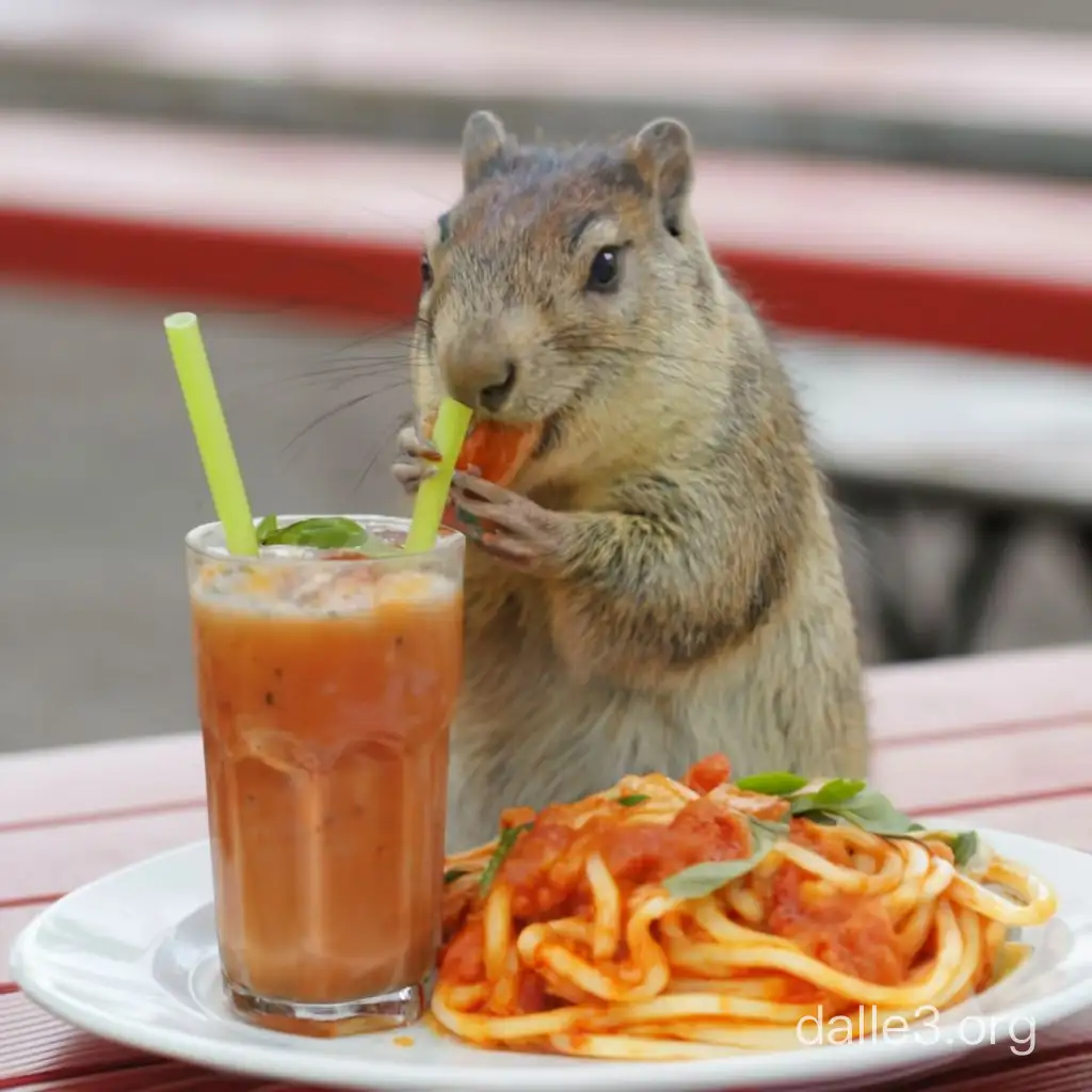 Joyful Gopher Enjoying Pasta and Bloody Mary in Spain | Dalle3 AI