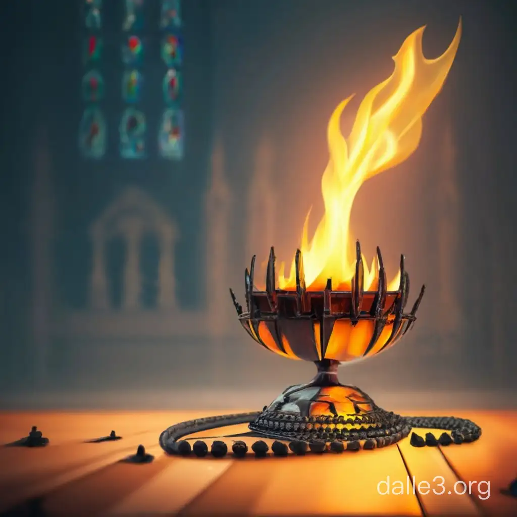 Realistic Burning Church Censer with Spiked Chains on Wooden Floor ...