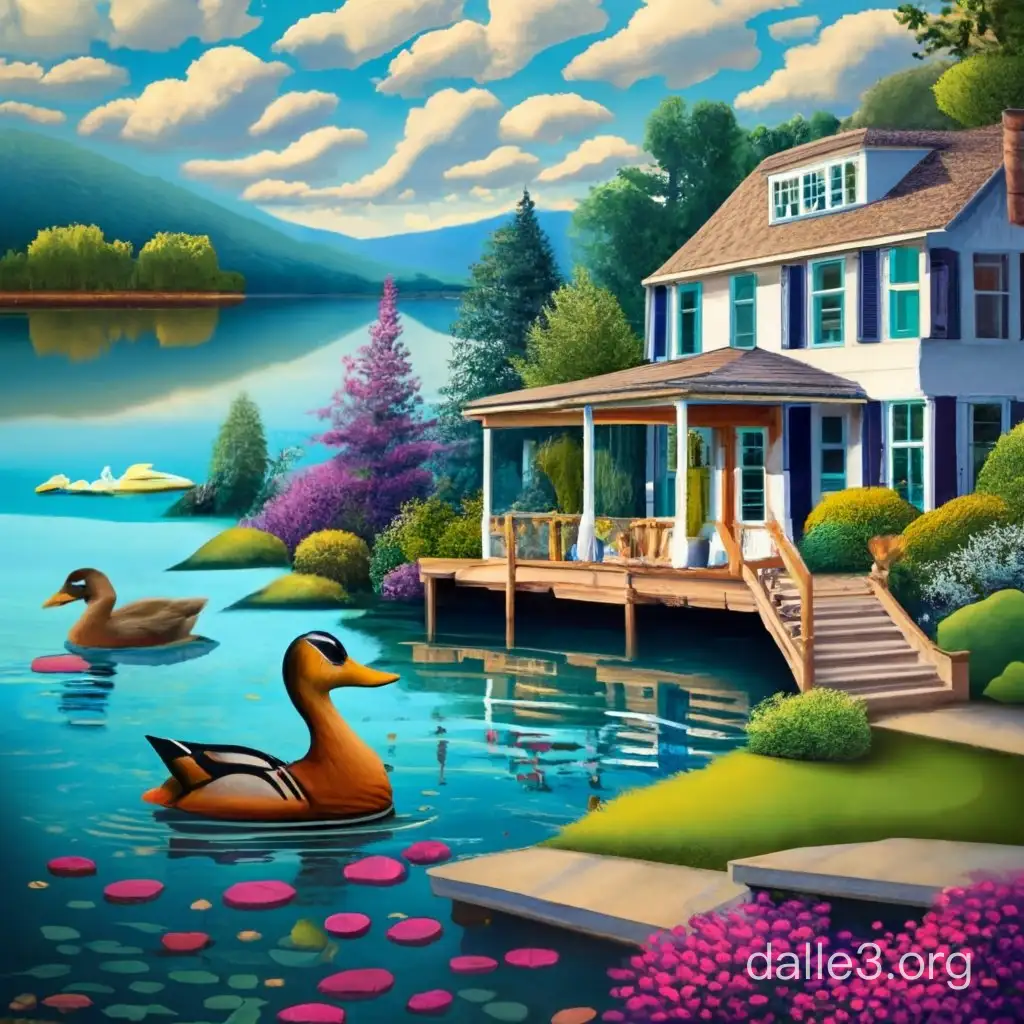 Lakefront House With Tranquil Deck View And Wildlife Dalle3 Ai