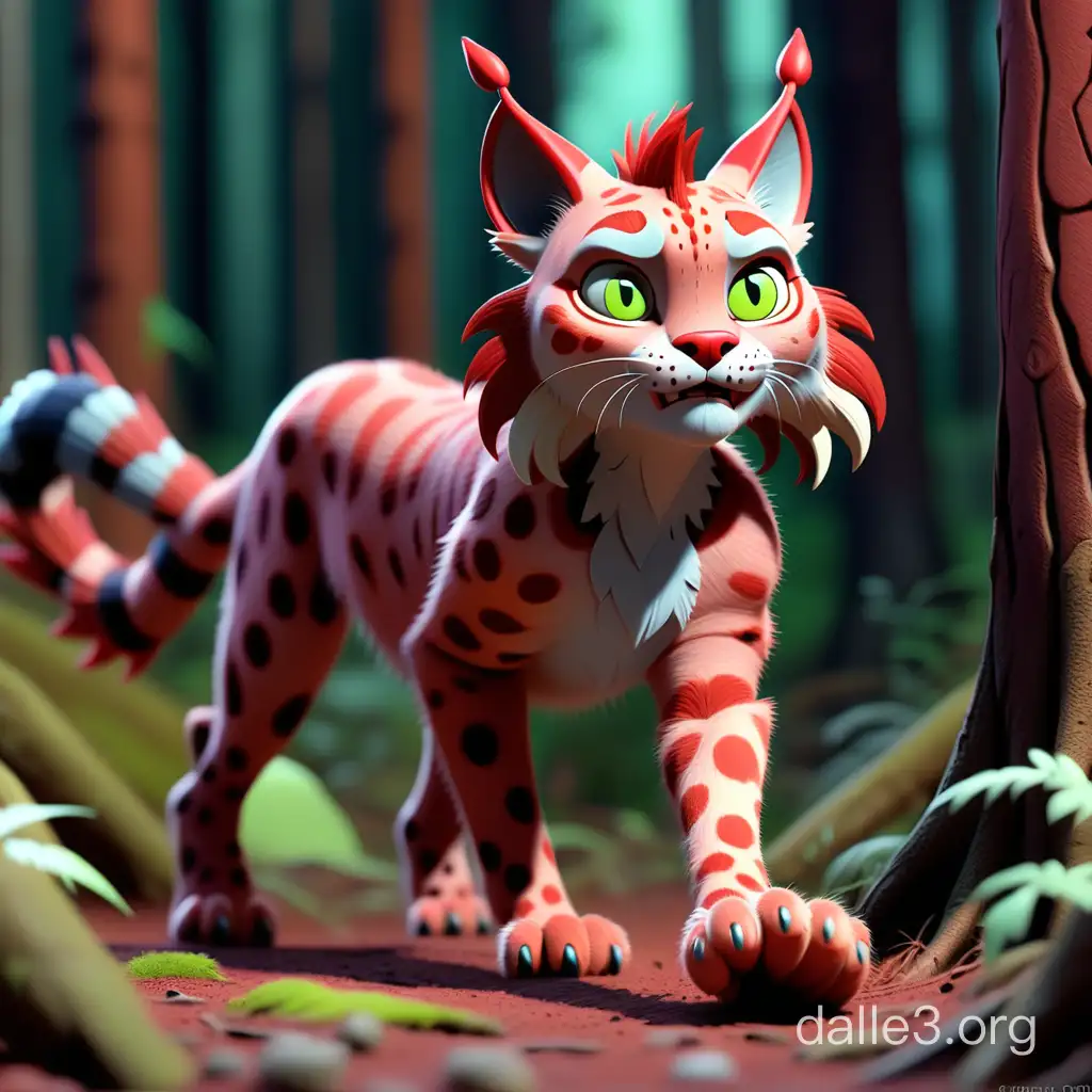Pixar Style Spotted Red Lynx Lady Cat Strolling in Forest | Dalle3 AI