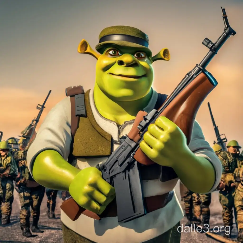 Shrek with AK47 Assault Rifle in Front of French First World War Scene ...