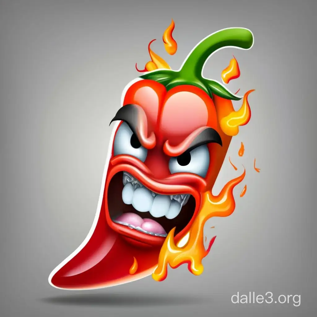 Angry Chili Pepper Emoji in Fiery Display on White Background | Dalle3 AI