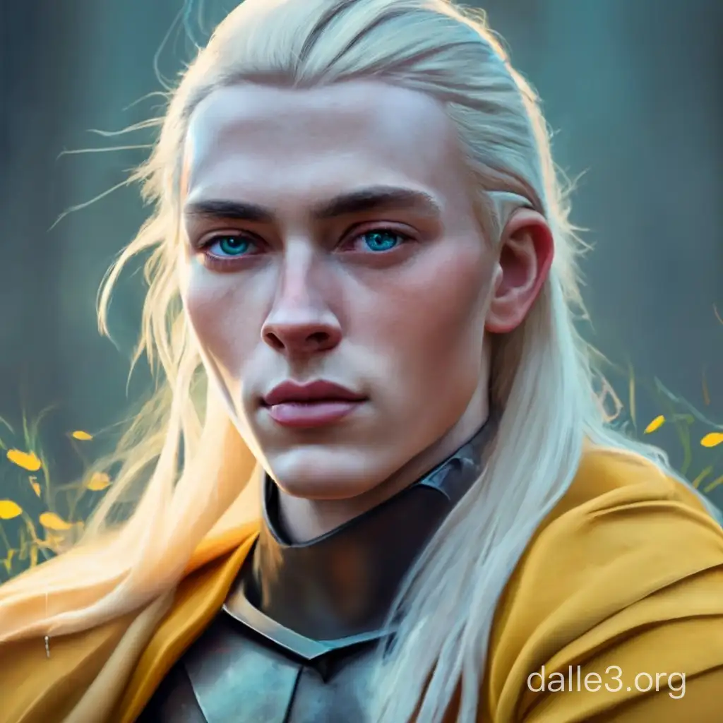 Albino Warrior Elric of Melnibon in Ancient Armor with Yellow Cloak ...