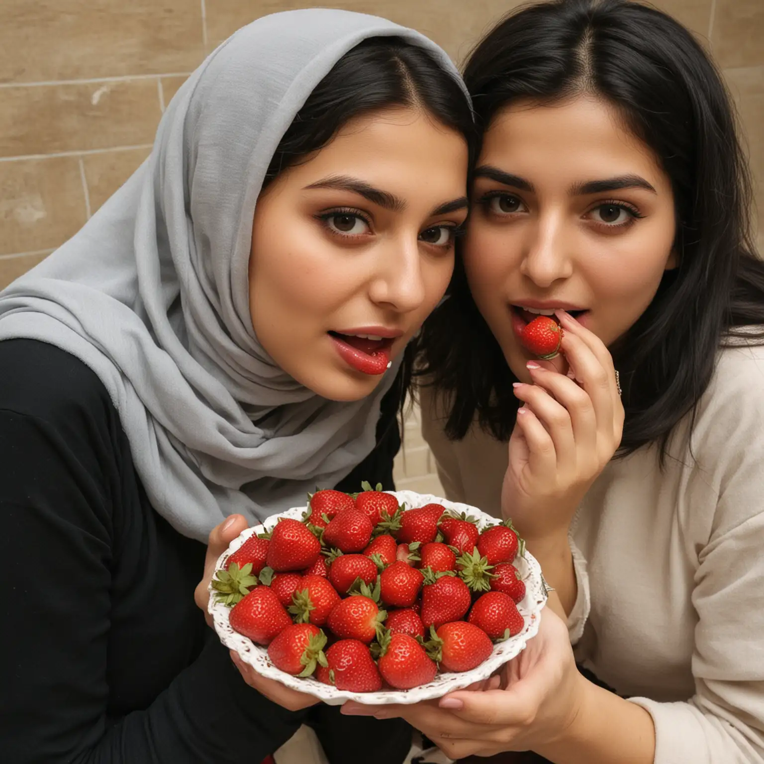 Iranian Women Enjoying Sweet Moments With Strawberries Ai Image Generator