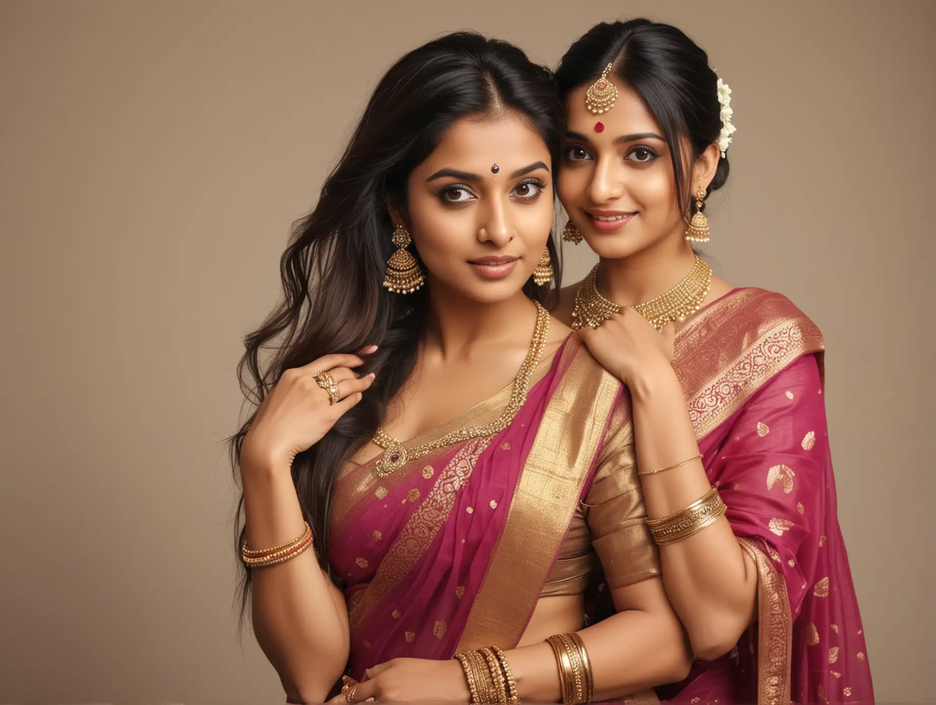 Stunning Indian Lesbian Couple In Traditional Sarees And Jewelry