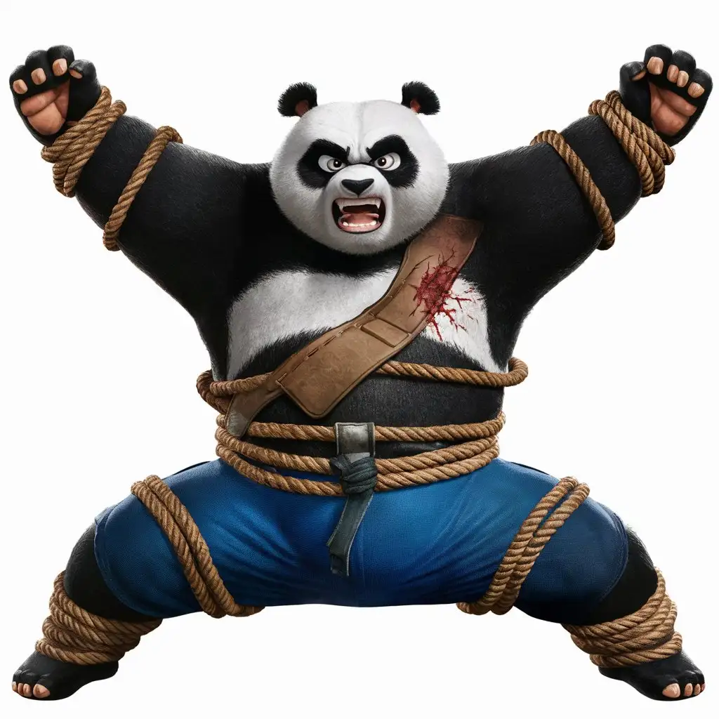 Desperate Kung Fu Panda Tied Up with Scar on Chest | Dalle3 AI