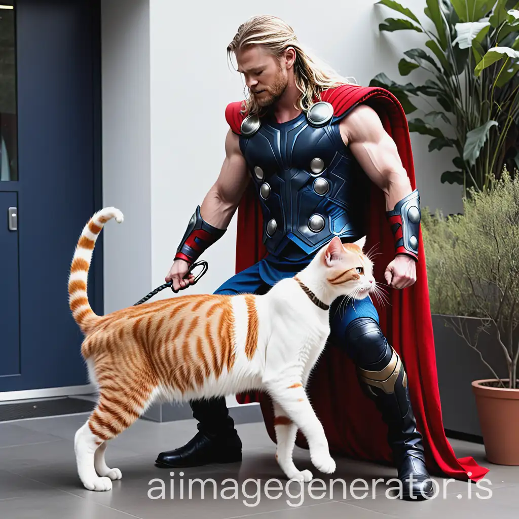 Thor Holding Enormous 3Meter Belly Cat | AI Image Generator